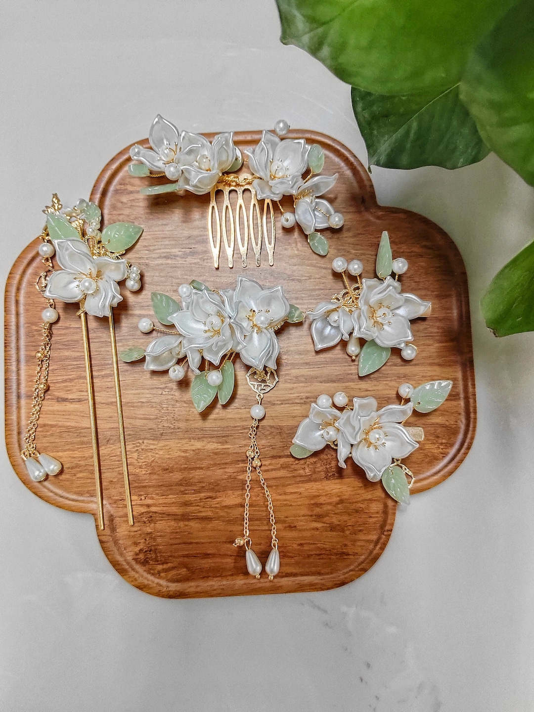 Camellia Flower Hairpin, Gift, Blue Glazed Wood Hair Stick, Vintage ...