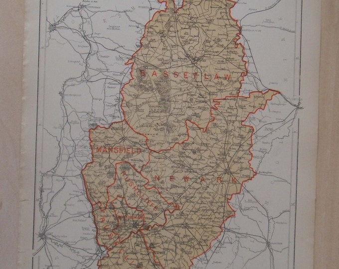 1886 Antique Nottinghamshire County Map Victorian Print English ...
