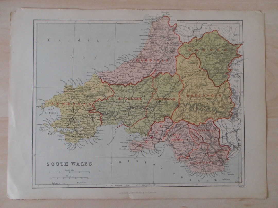 1886 Antique South Wales Counties Map Wales Counties Cartography ...
