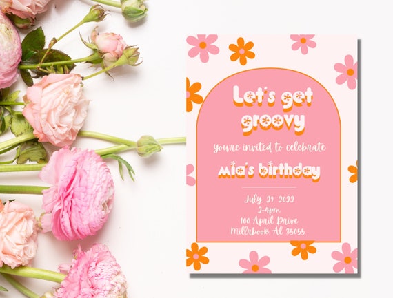 Groovy Daisy Birthday Invitation Template Printable Invite | Etsy