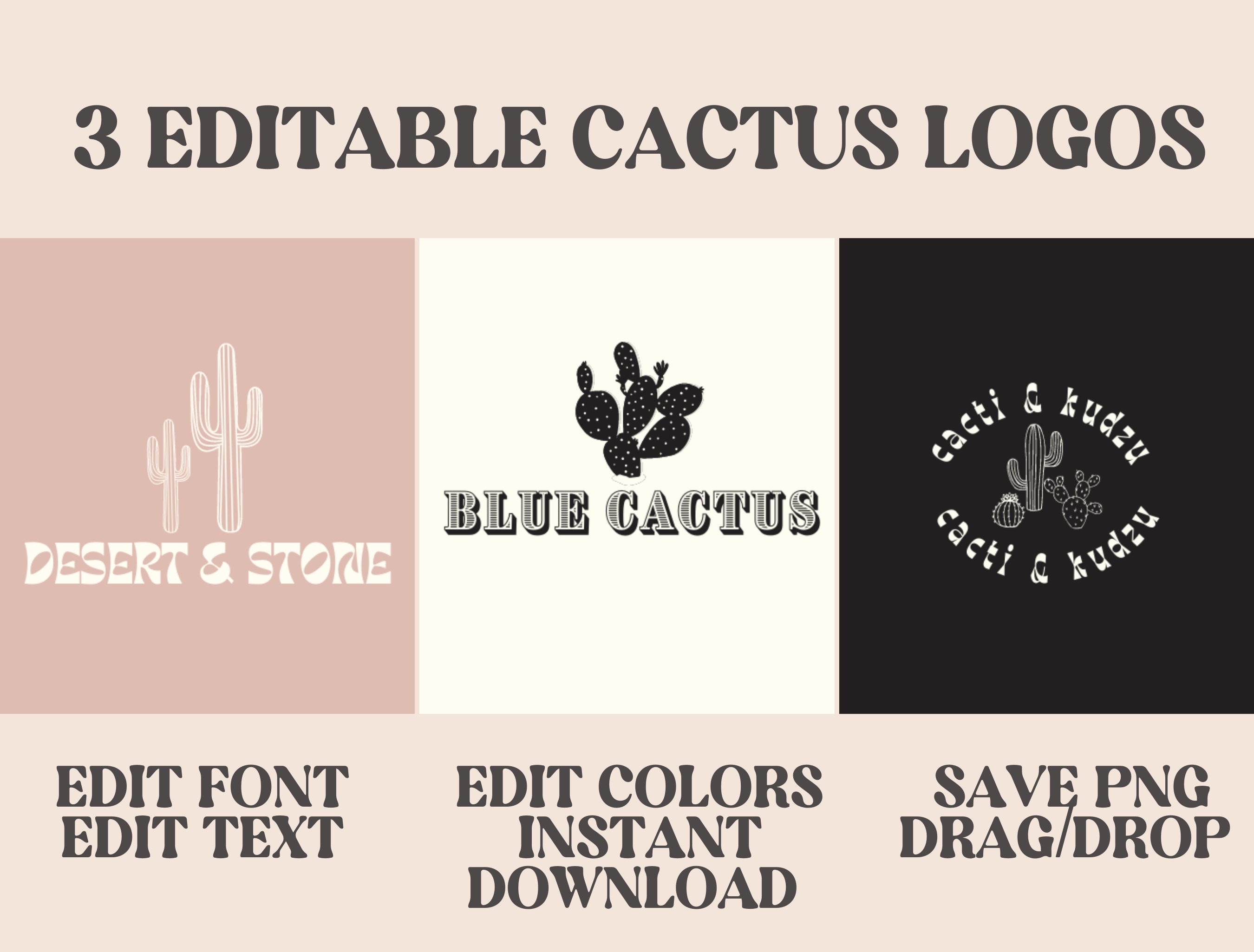 3 Cactus Logo Designs, Editable Small Business Logo, Desert Cactus ...