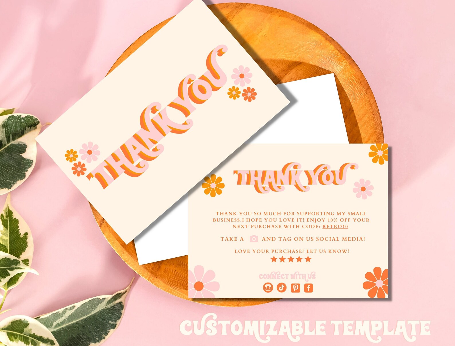 Retro Thank You Card Template, Business Thank You Print, Editable ...