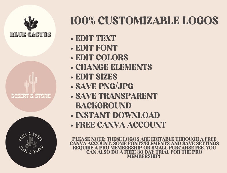 3 Cactus Logo Designs, Editable Small Business Logo, Desert Cactus ...
