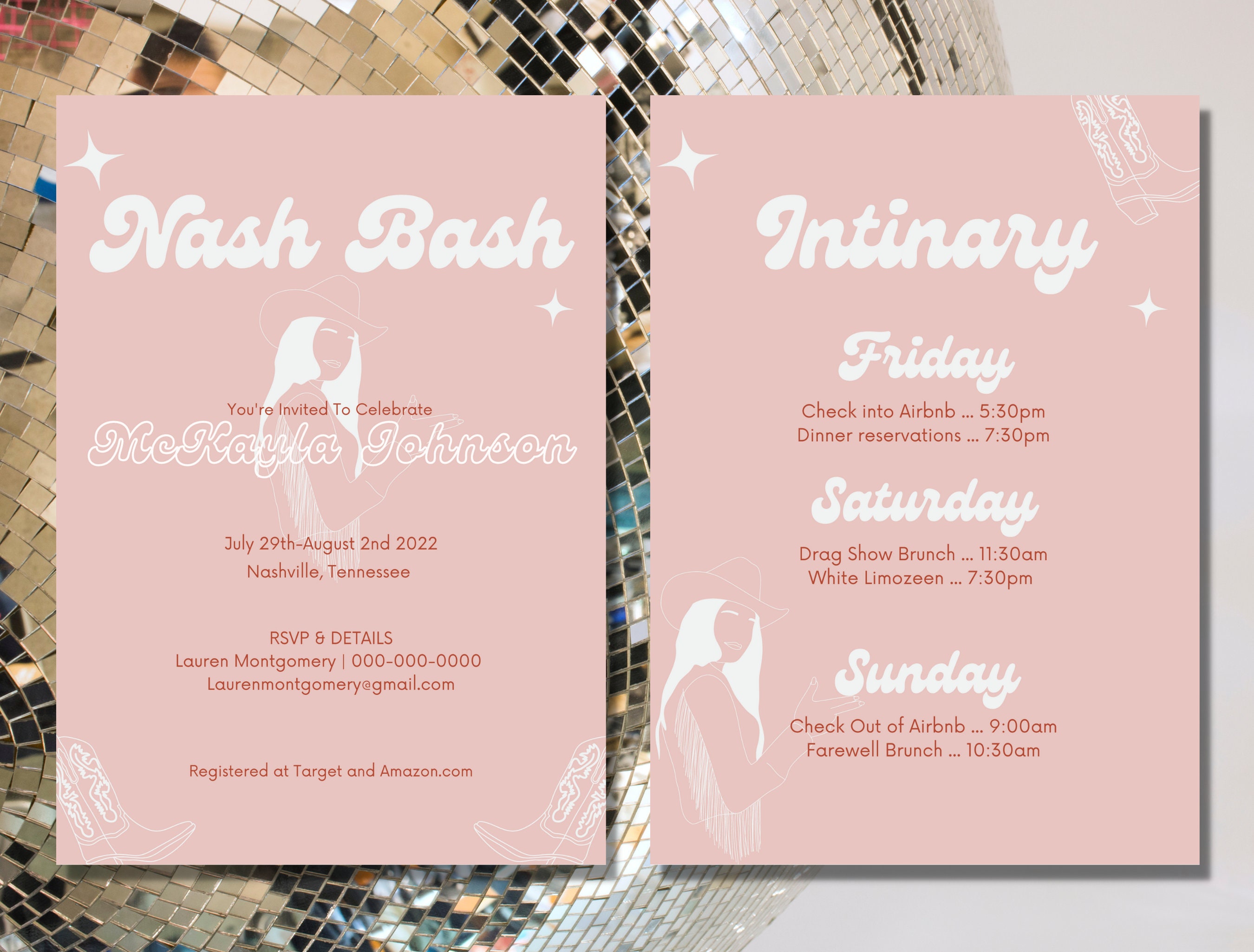 Nash Bash Bachelorette Party Invite DIY, Nashville Party Itinerary ...
