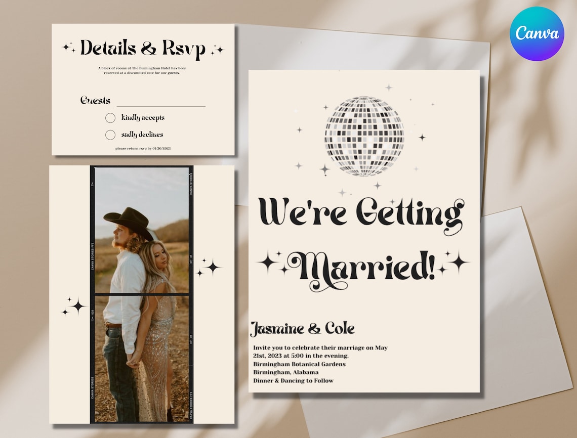 Retro Wedding Invitation Template Disco Ball Invite Template - Etsy