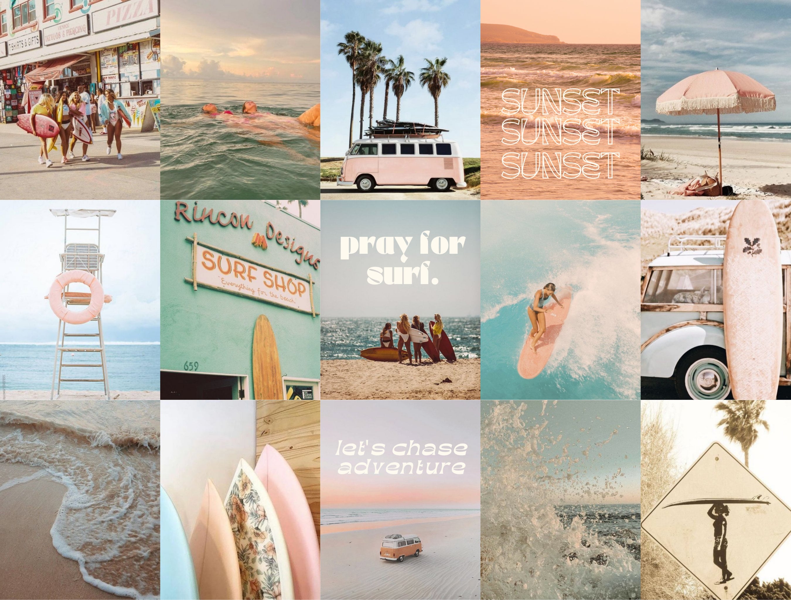Surf Summer Wall Collage Kit Printable, Summer Girl Aesthetic, Beach ...