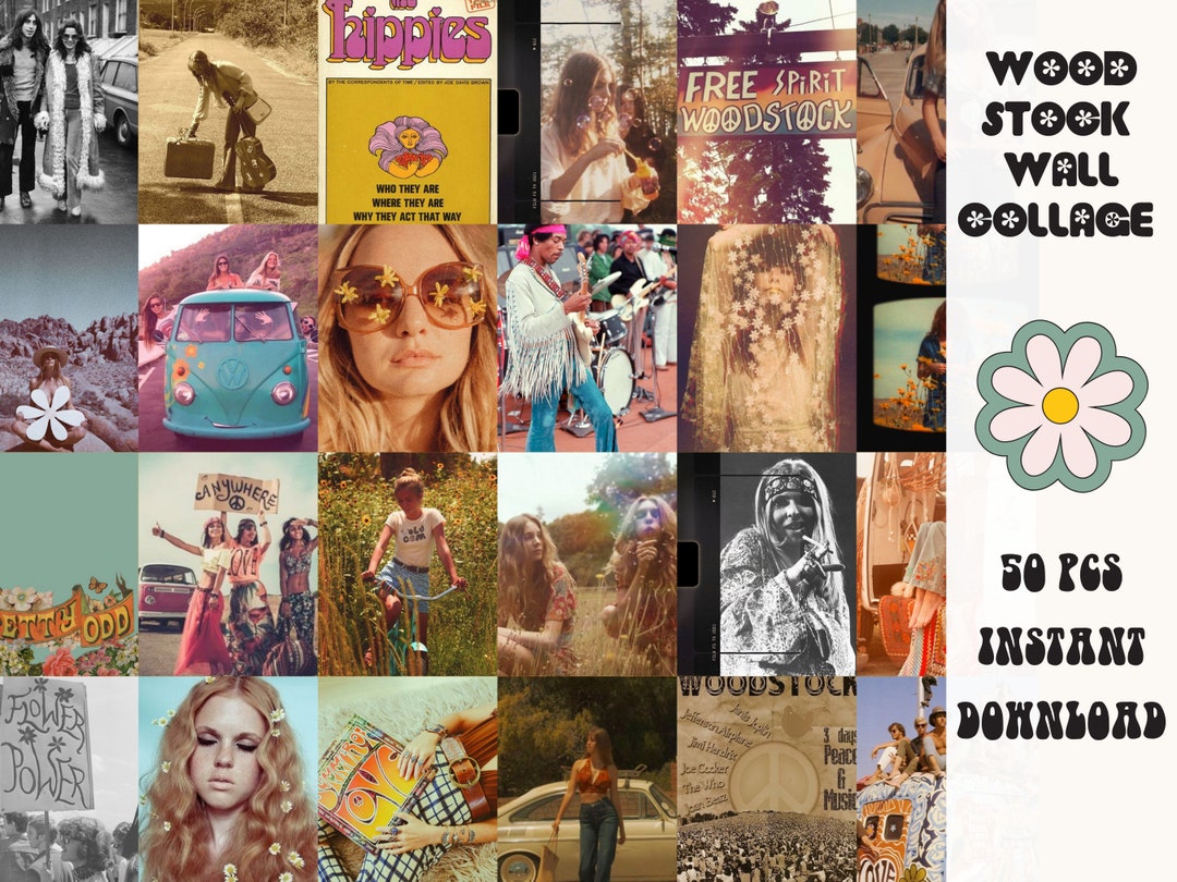 Woodstock 1970s Wall Art Collage, Groovy Wall Arts, 70s Wall Prints ...