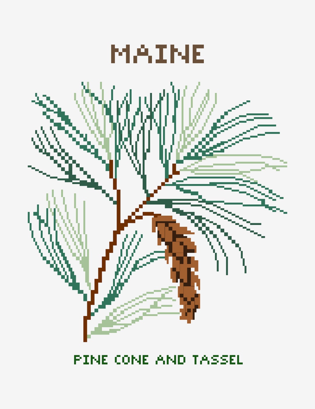 Maine - Pine Cone and Tassel - State Flower Print - Digital Print ...