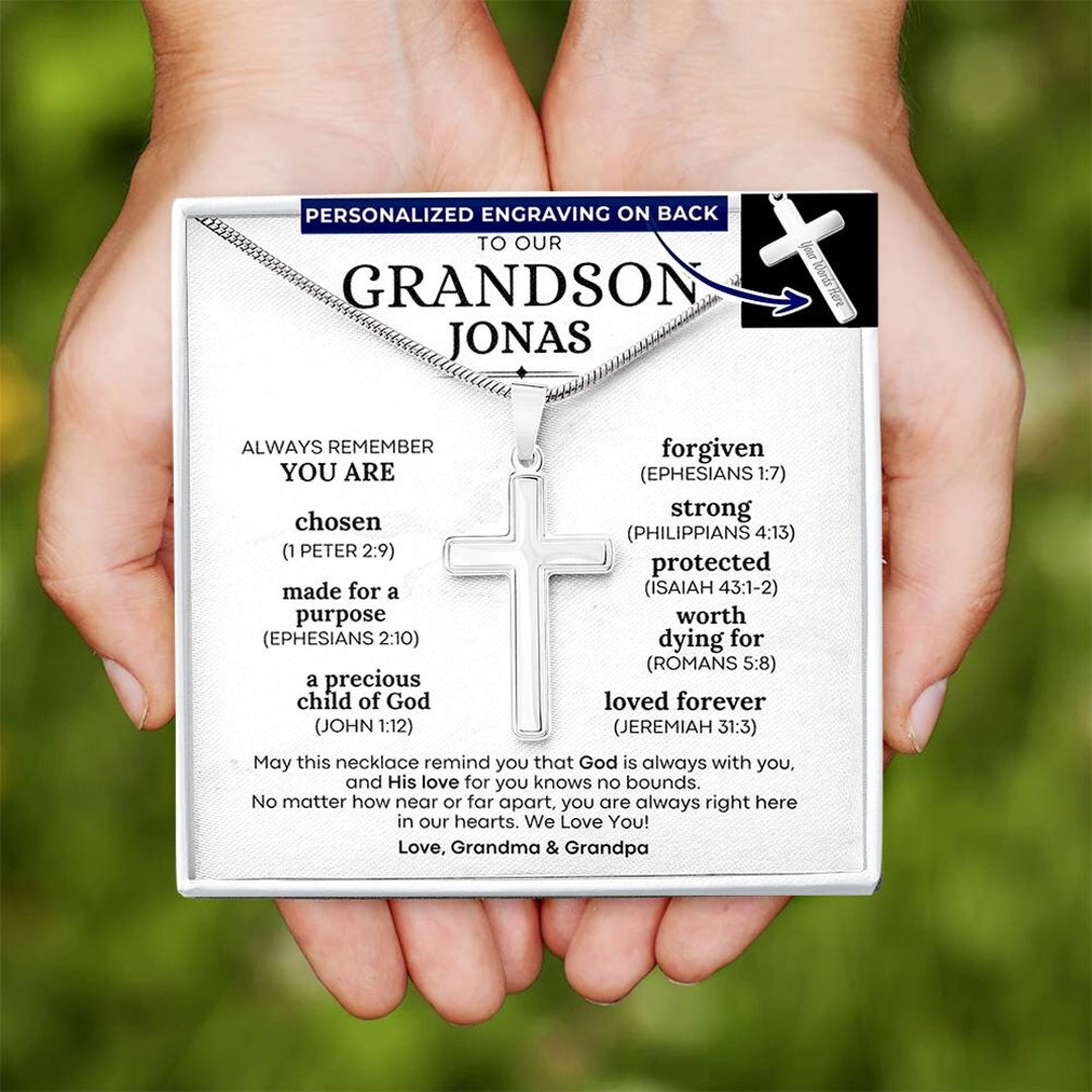 Grandson Gift From Grandparents, Cross Necklace for Grandson, Gift for ...