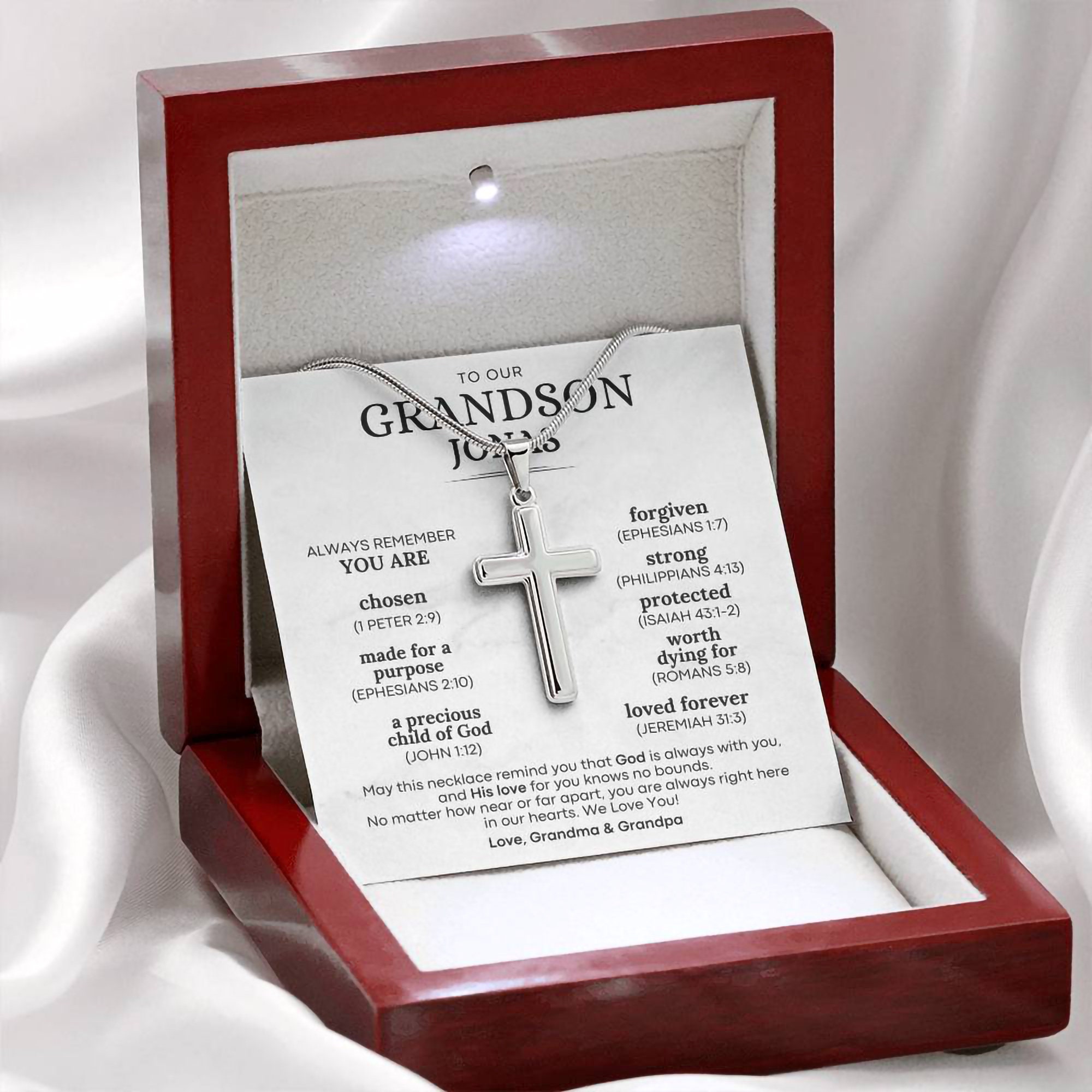 Grandson Gift From Grandparents, Cross Necklace for Grandson, Gift for ...