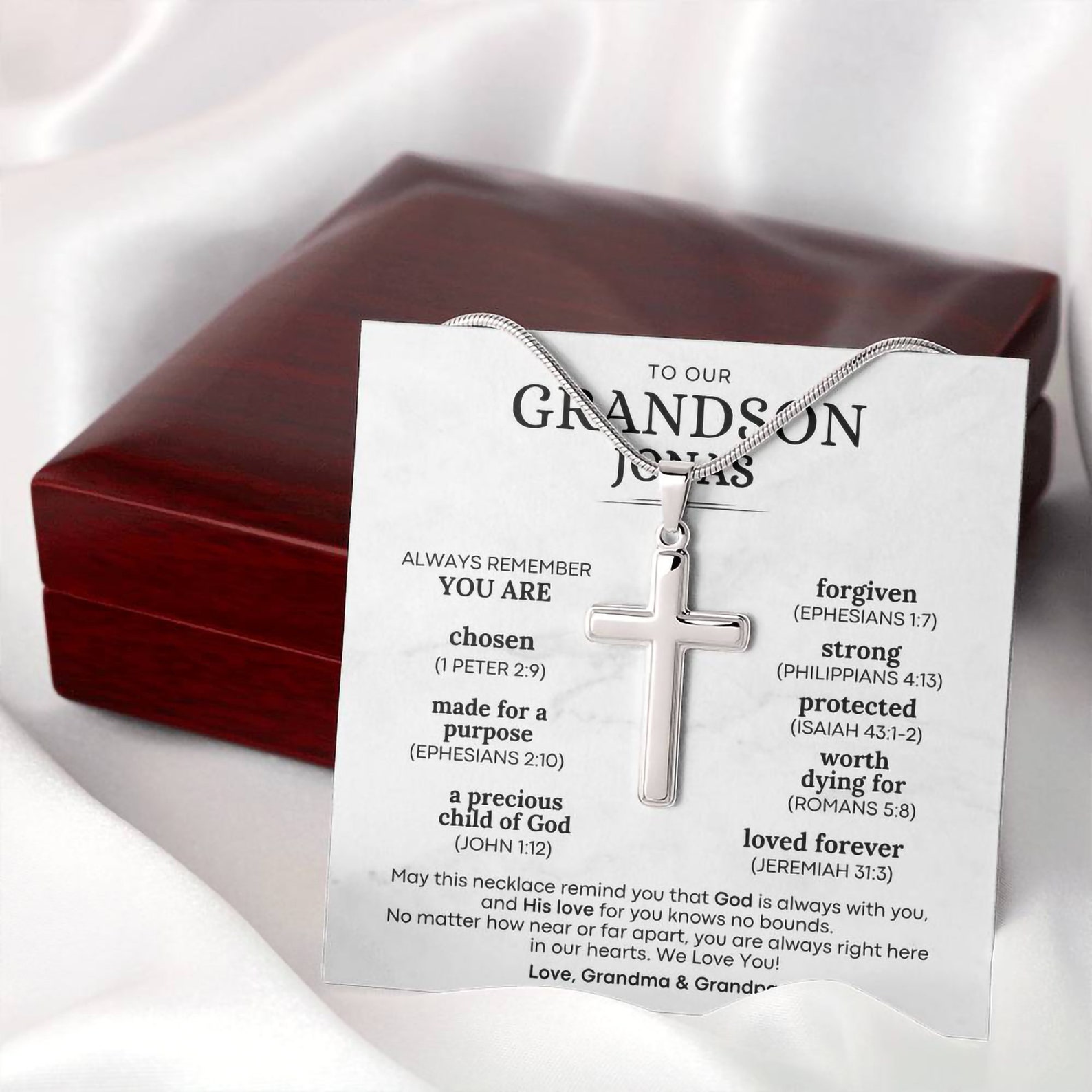 Grandson Gift From Grandparents, Cross Necklace for Grandson, Gift for ...