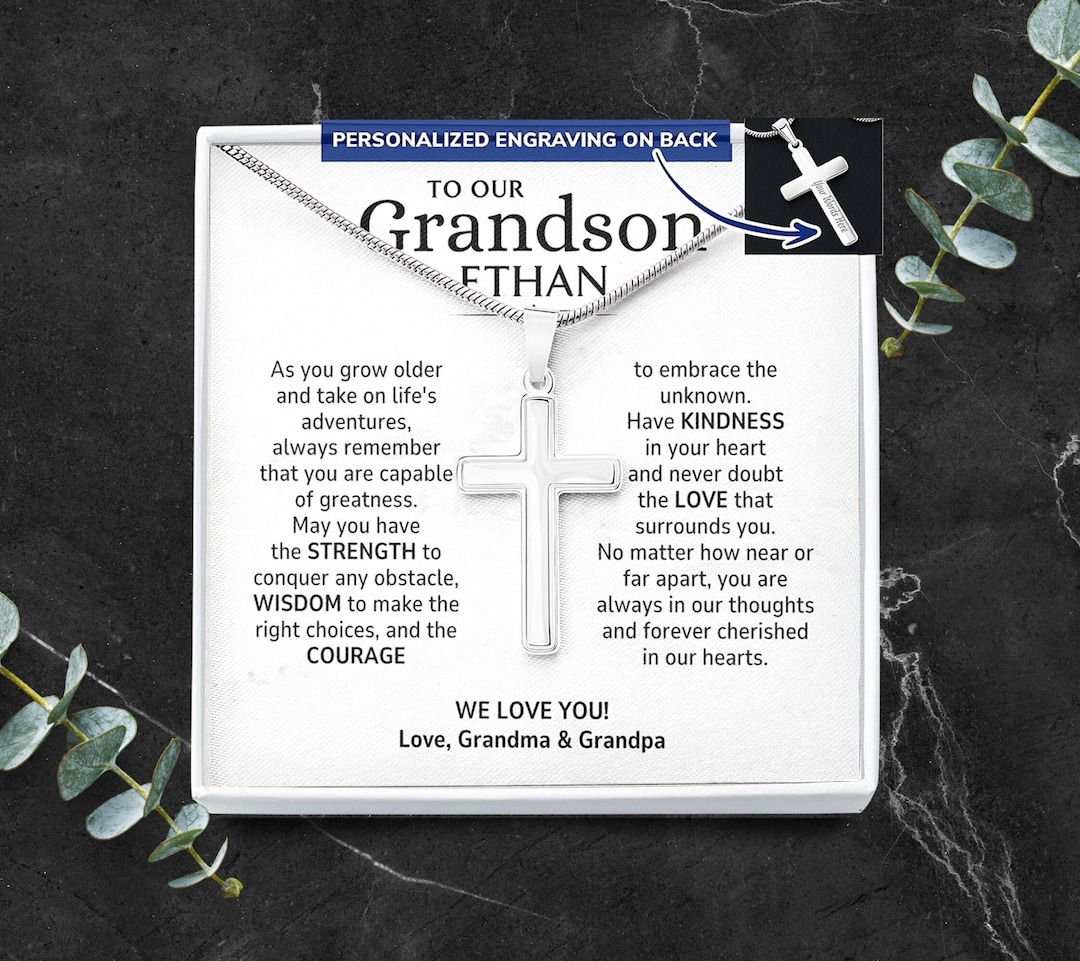 Personalized Cross Necklace Gift for Grandson From Grandpa Grandma ...