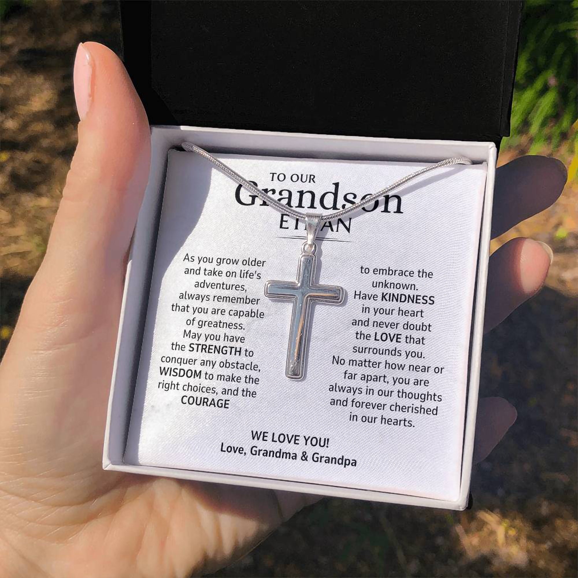 Personalized Cross Necklace Gift for Grandson From Grandpa Grandma ...