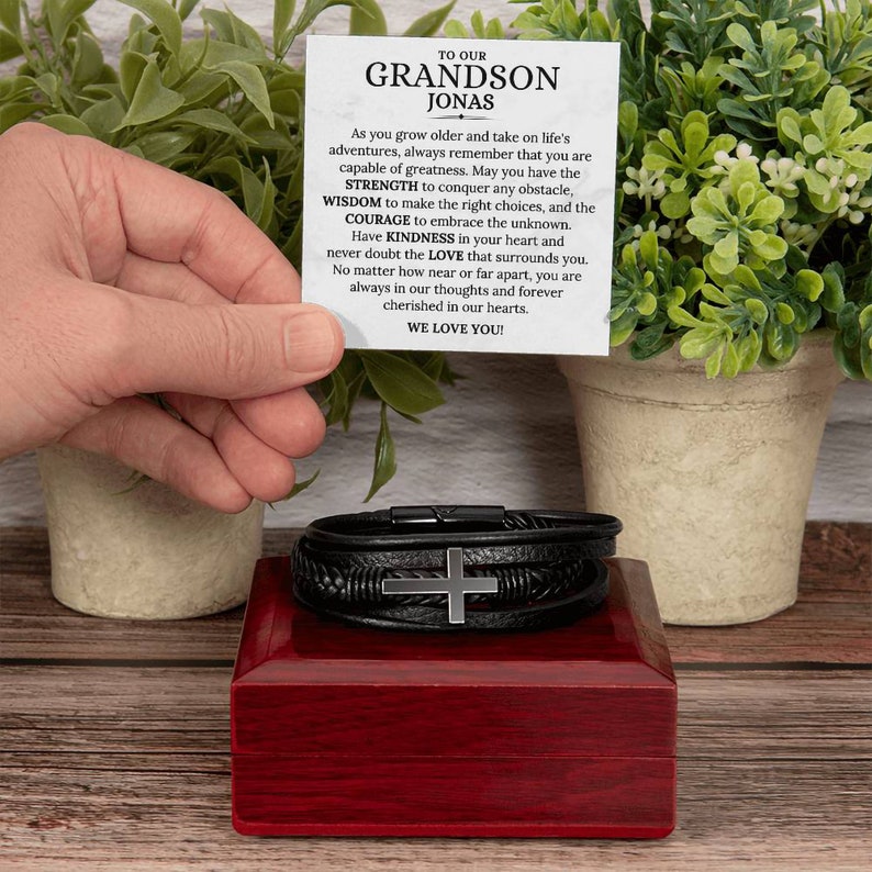 To My Our Grandson Gift Leather Bracelet, Grandson Gift From Grandma ...