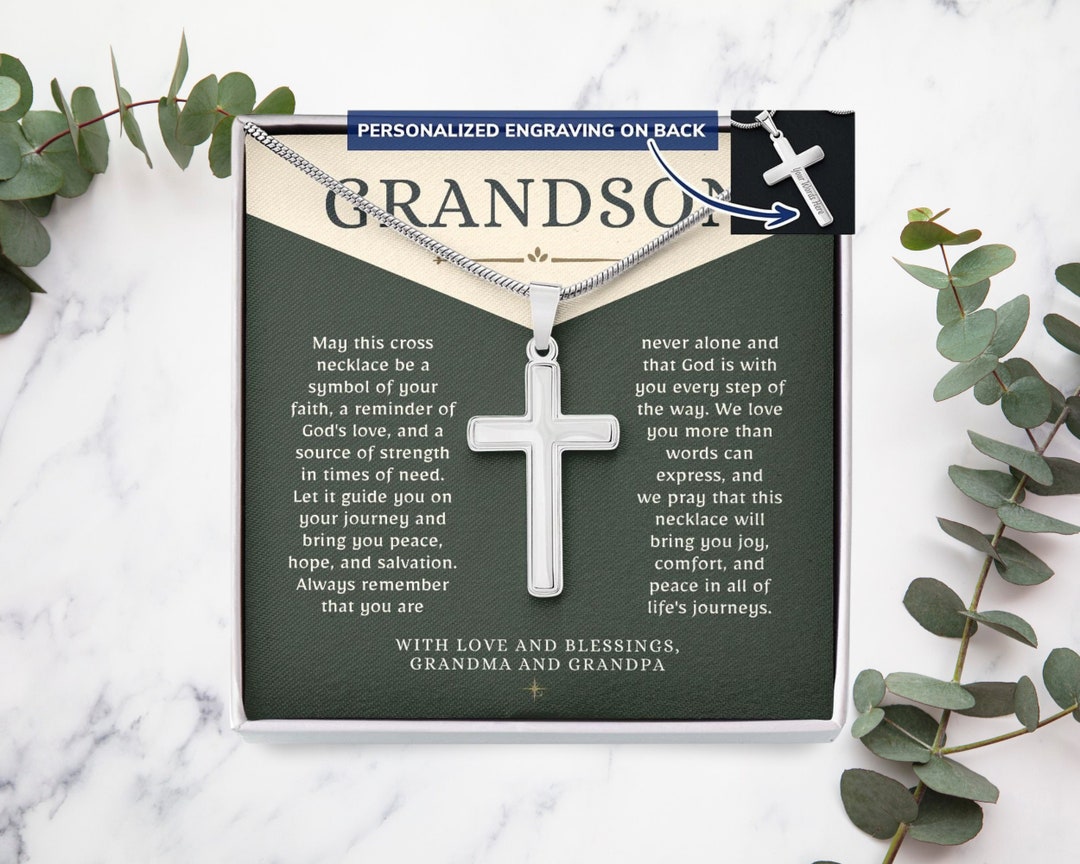 Personalized Cross Necklace for Grandson, Grandson Birthday Gift, to ...