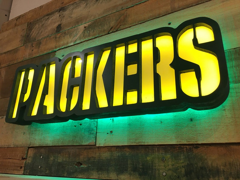 Packers RGB LED Lighted Wall Sign Him Her Birthday Bar - Etsy