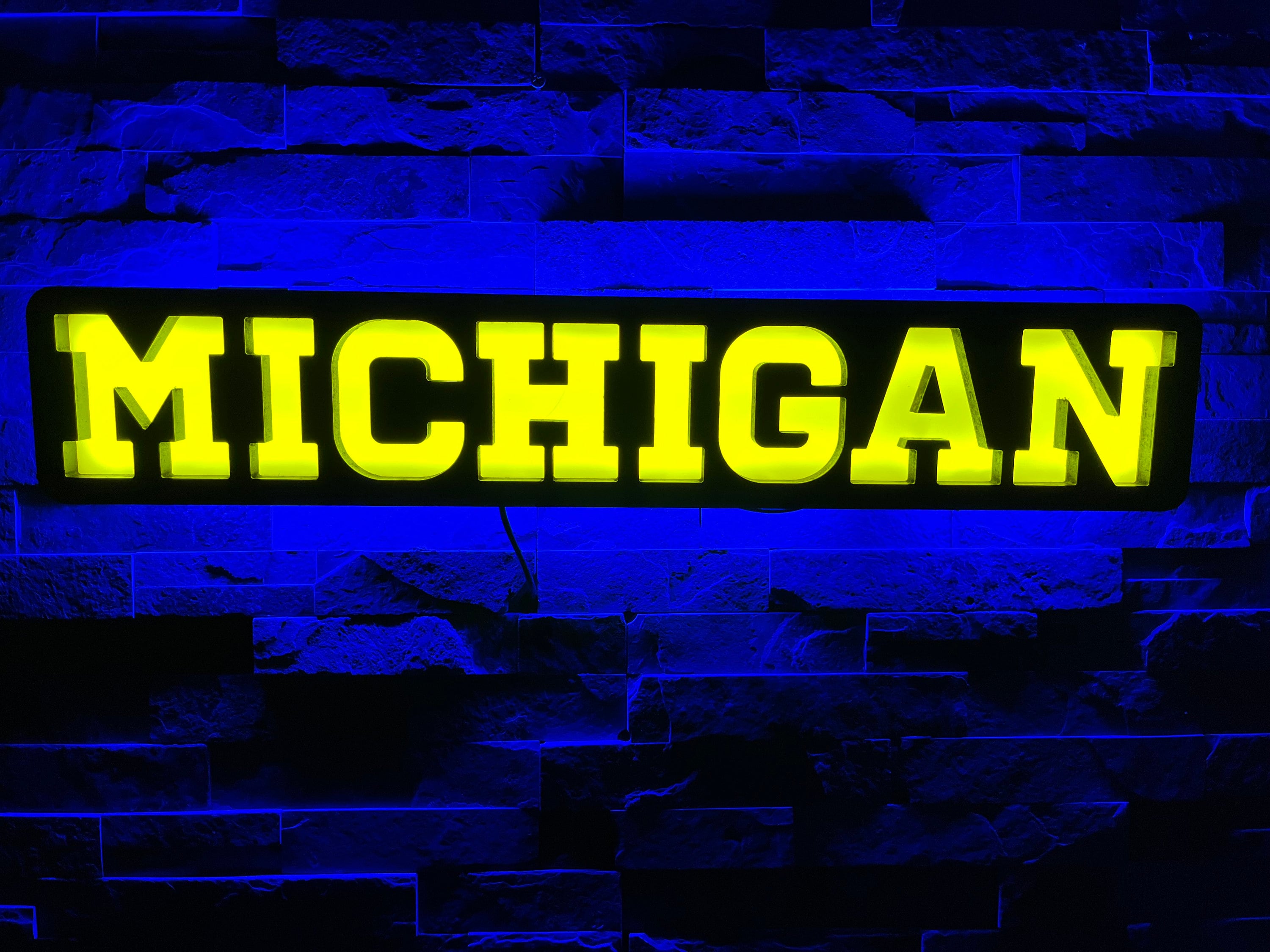 Michigan Custom Sports Logo LED Lighted Wall Sign, Bar Sign, Neon,night ...