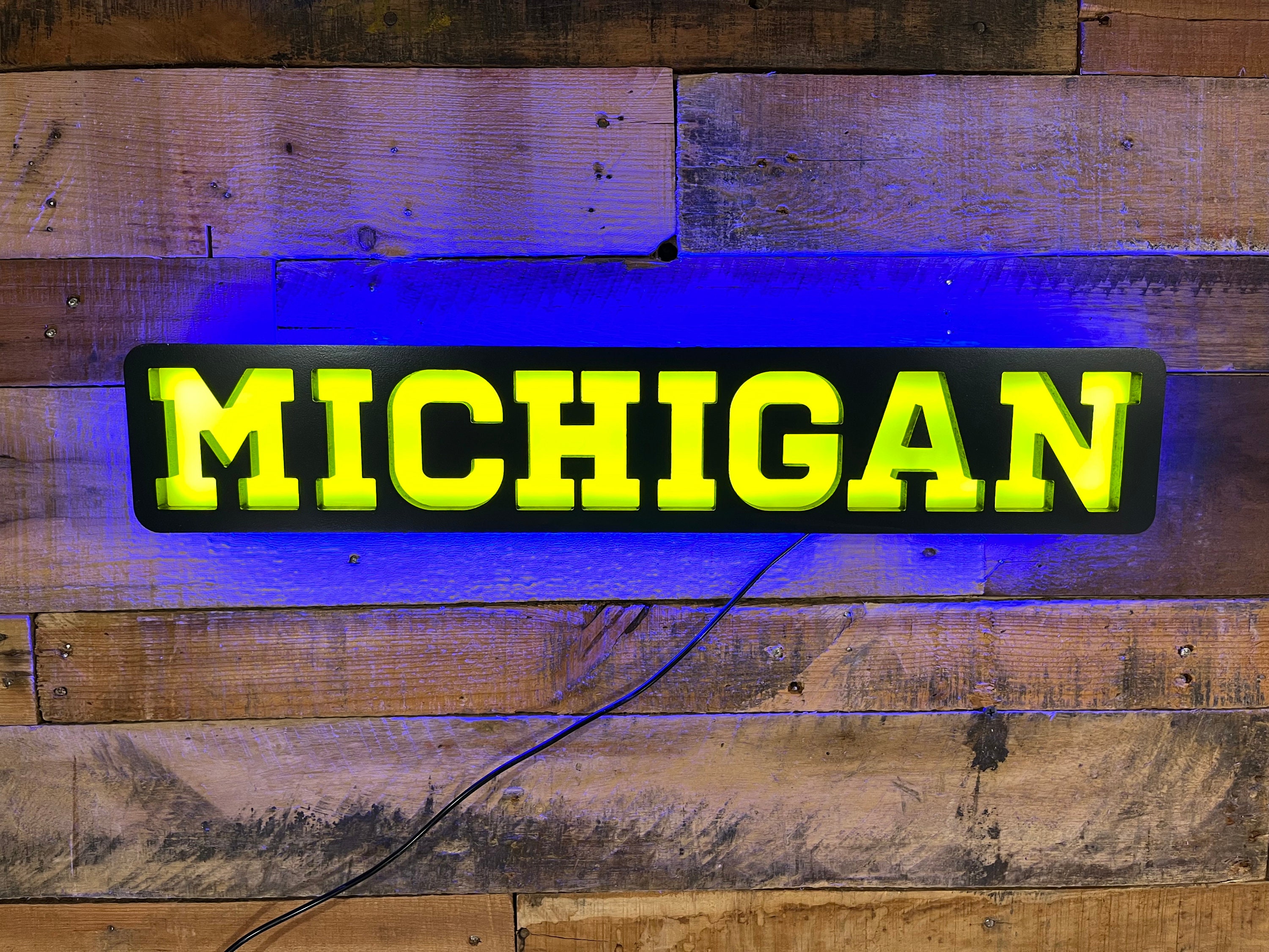 Michigan Custom Sports Logo LED Lighted Wall Sign, Bar Sign, Neon,night ...