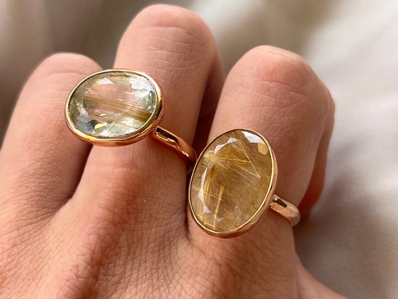 White Rutilated Topaz Ring, 12 Carat Polished Gem, 9k, 14k, 18k Solid ...