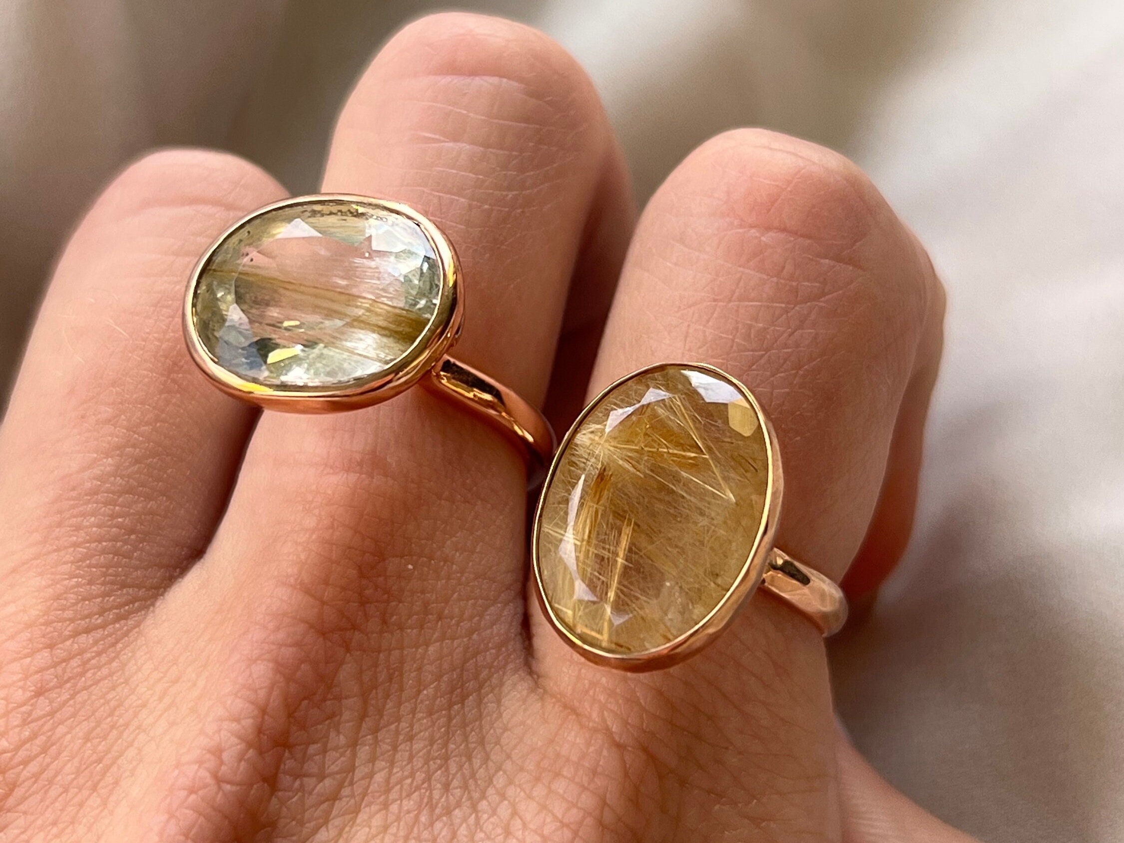 White Rutilated Topaz Ring, 12 Carat Polished Gem, 9k, 14k, 18k Solid ...