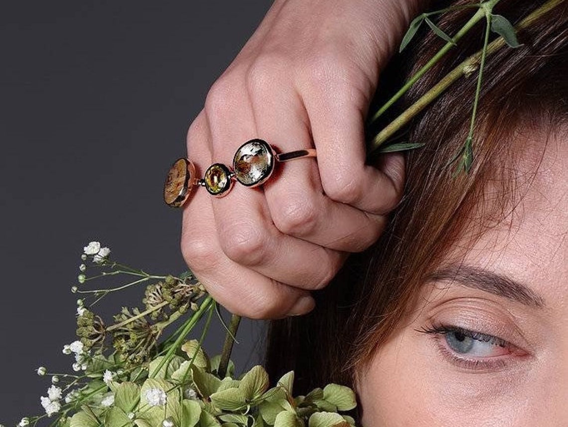 White Rutilated Topaz Ring, 12 Carat Polished Gem, 9k, 14k, 18k Solid ...