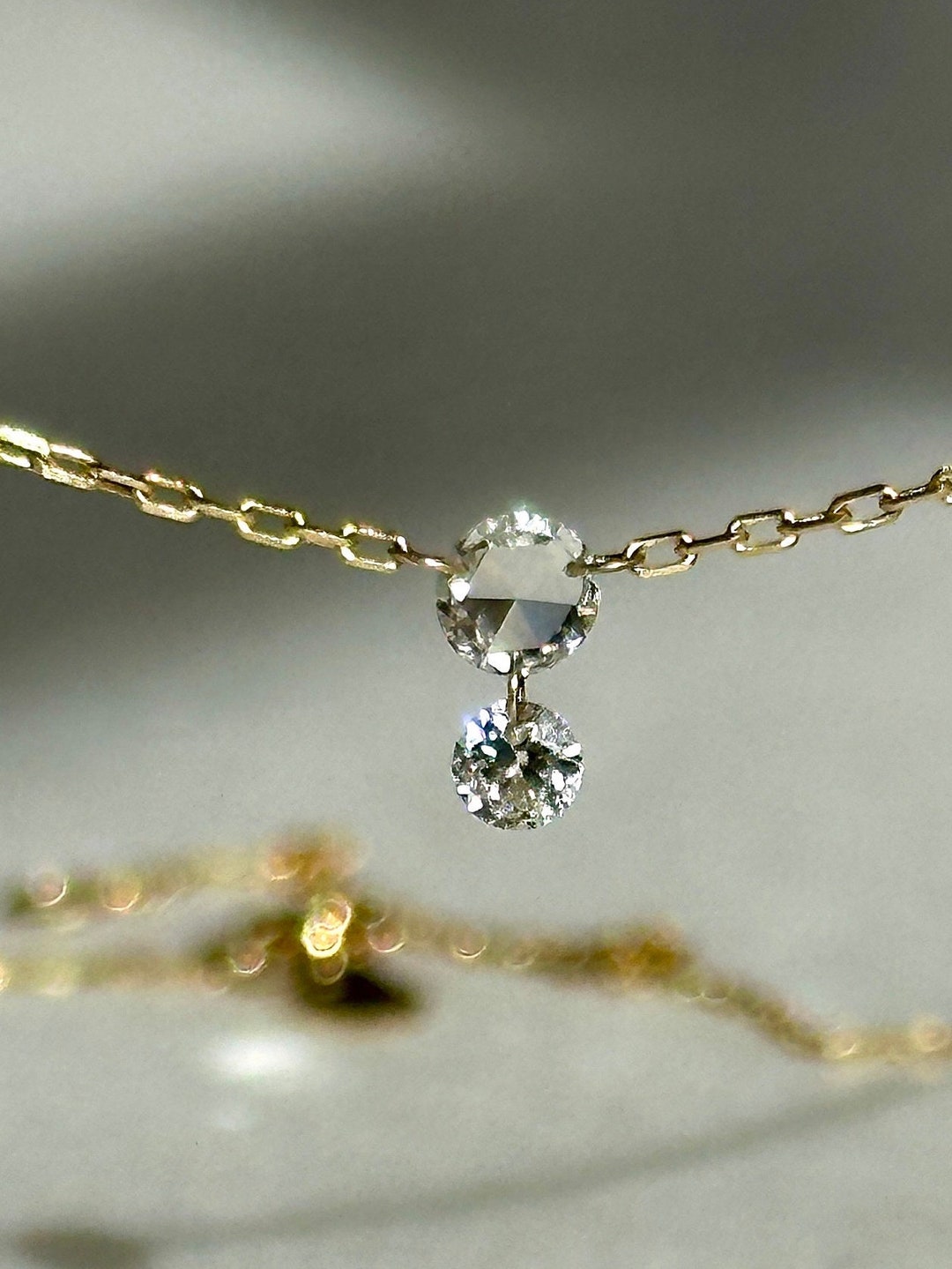 Real Diamonds Set Free Bare Floating Diamonds Necklace, 14k Gold ...