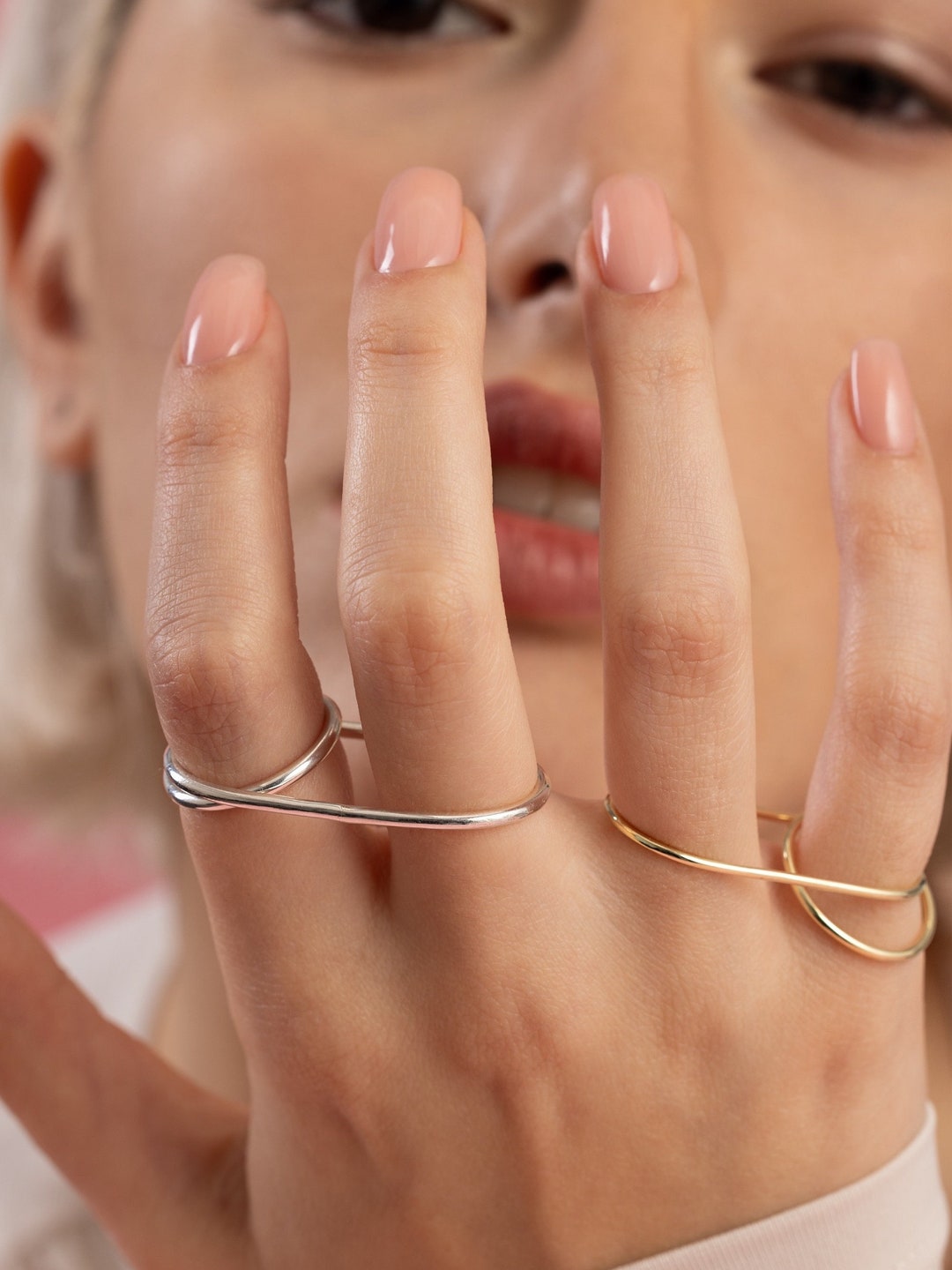 10k,14k Solid Gold Double Finger Ring, 2 Finger Ring, Two Finger Rings ...