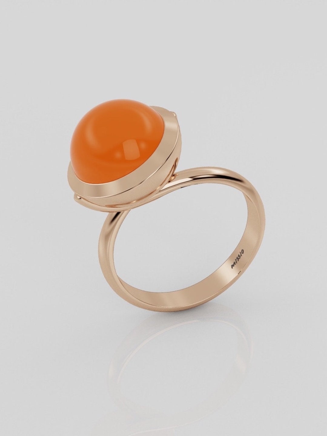 Carnelian Cabochon Large Sphere Ring, 9K, 14k, 18k Solid Gold ...