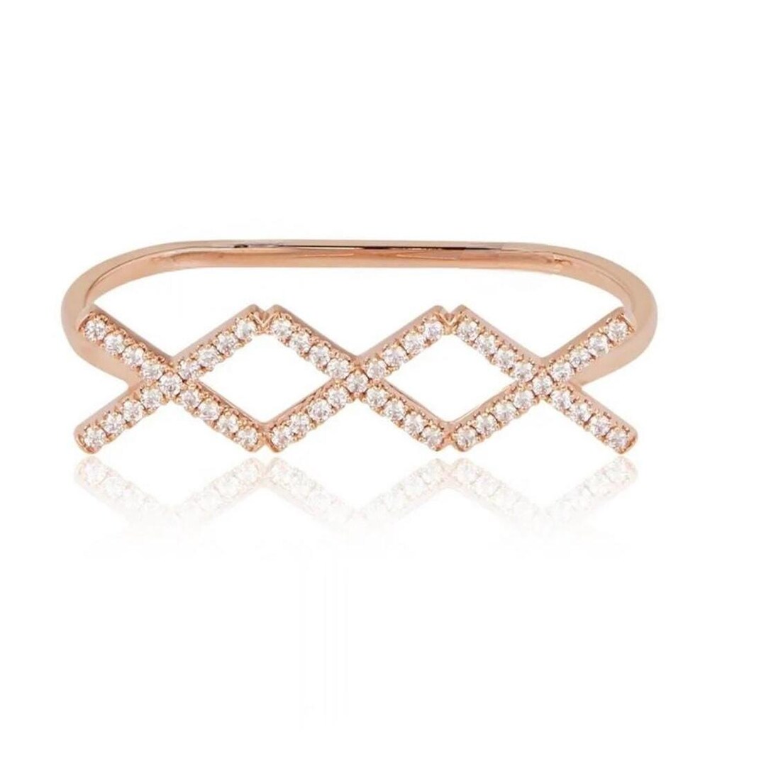 10k, 14k Solid Gold Diamond X Double Finger Ring,2 Finger Ring, Two ...