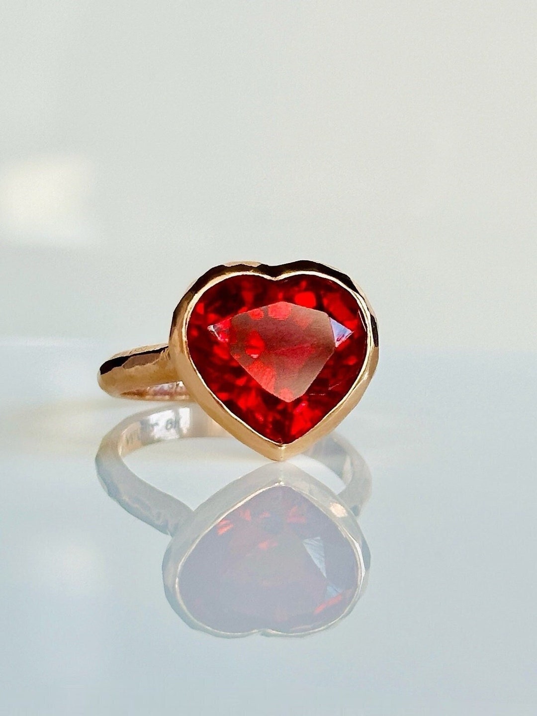 Ruby Heart Solid Gold Valentines Day Ring 9k, 14k, 18k, Statement Heart ...