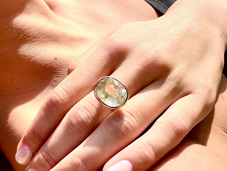White Rutilated Topaz Ring, 12 Carat Polished Gem, 9k, 14k, 18k Solid ...