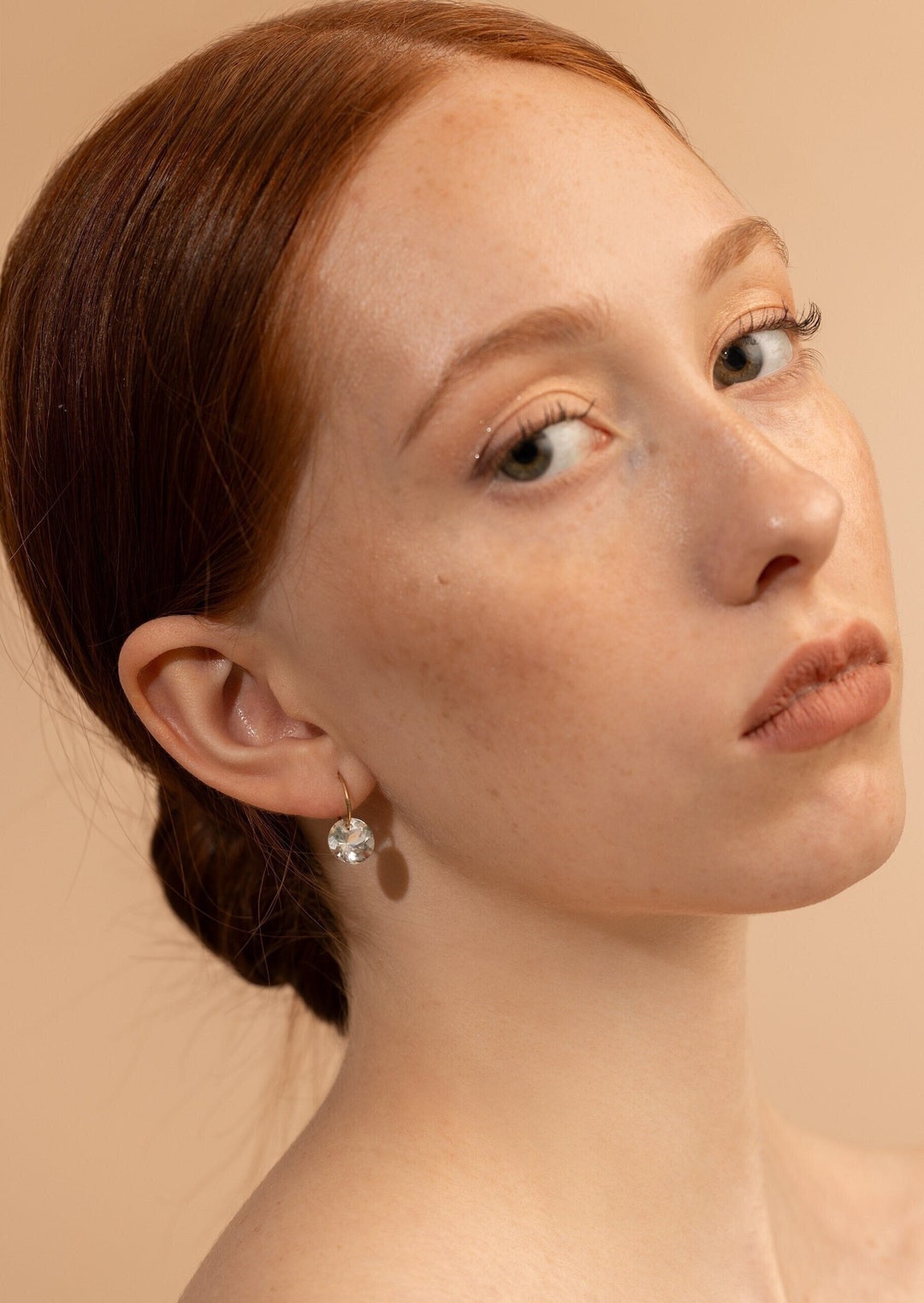 Natural Drilled Floating Pierced Set Free White Topaz Gold Hoop ...