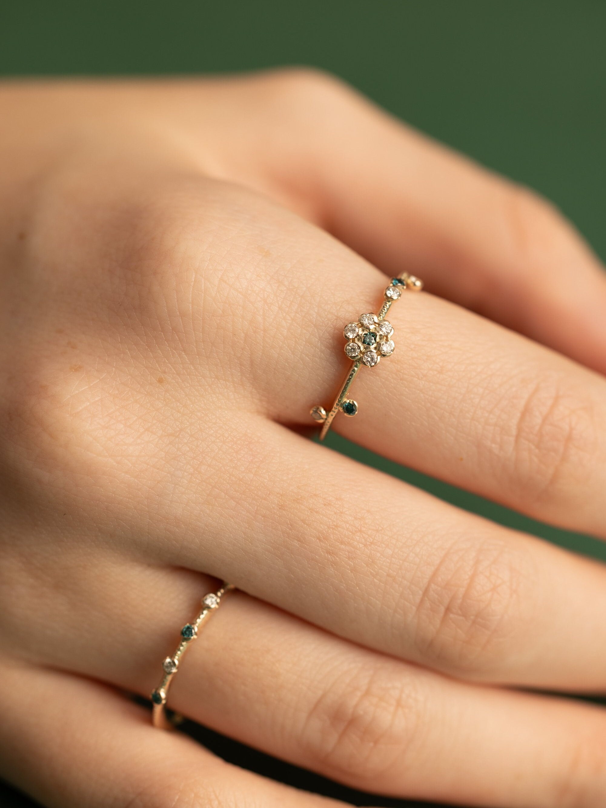 Diamond Solid Gold 10k, 14K, 18k Diamond Line Ring, Stacking Ring ...