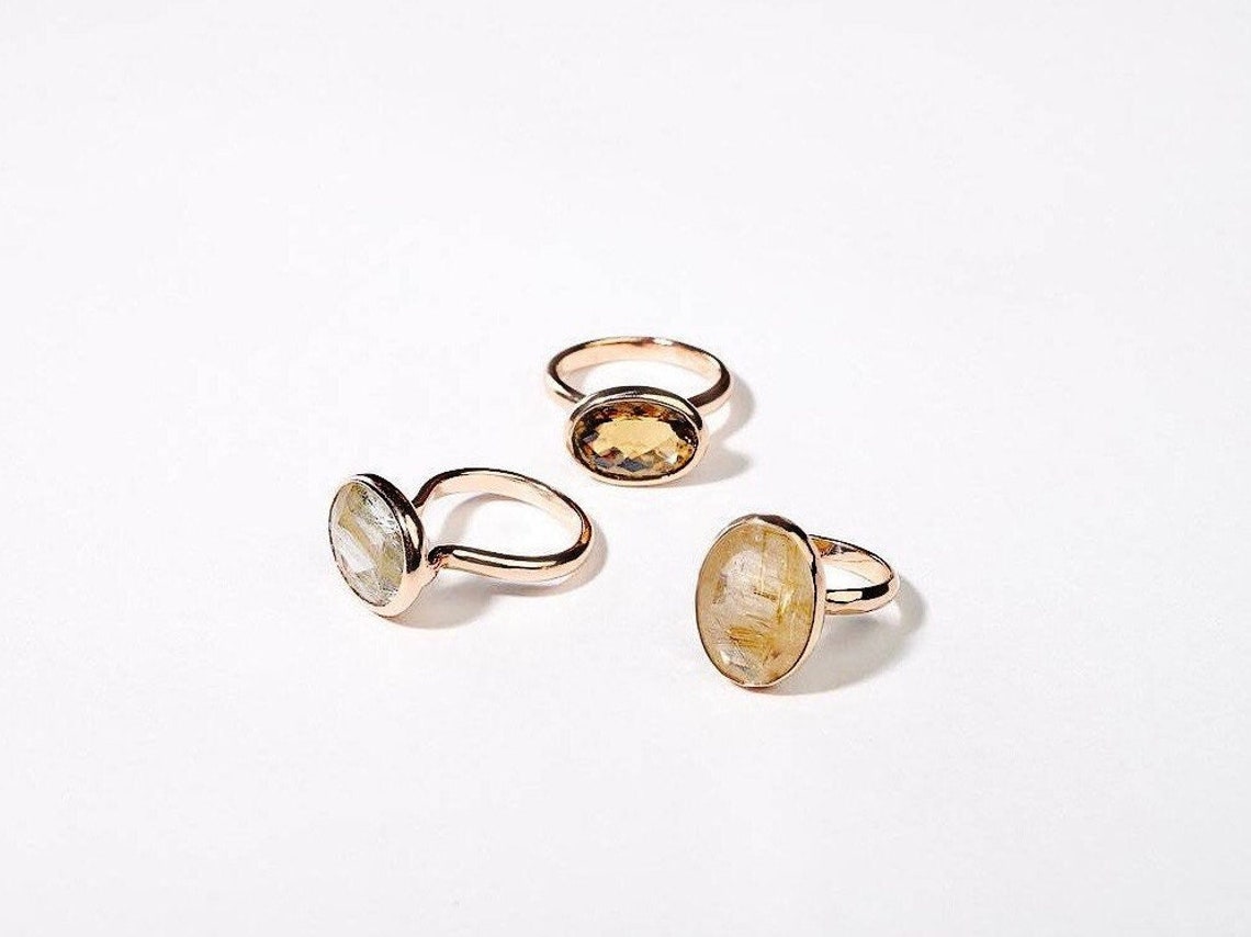White Rutilated Topaz Ring, 12 Carat Polished Gem, 9k, 14k, 18k Solid ...
