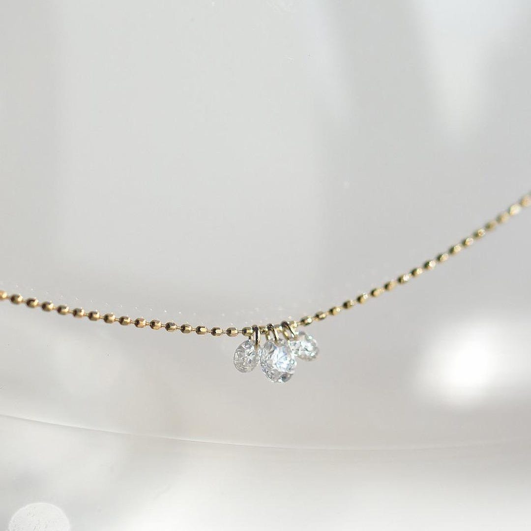 Real Diamonds Set Free Bare Floating Triplet Diamonds Necklace, 14k ...