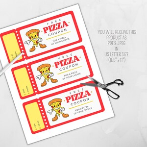 Gift Card Pizza Night Printable, Retro Pizza Ticket, Voucher Restaurant ...