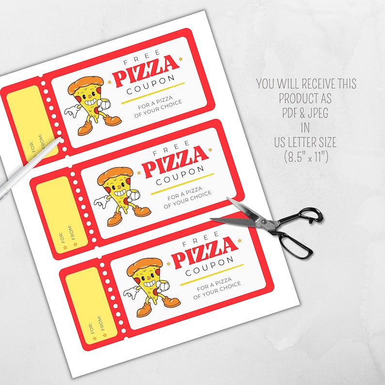 Gift Card Pizza Night Printable, Retro Pizza Ticket, Voucher Restaurant ...
