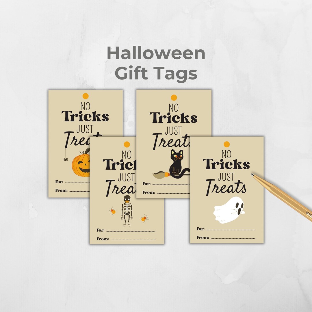 Halloween Printable Gift Tags Treat Bags No Tricks Just - Etsy