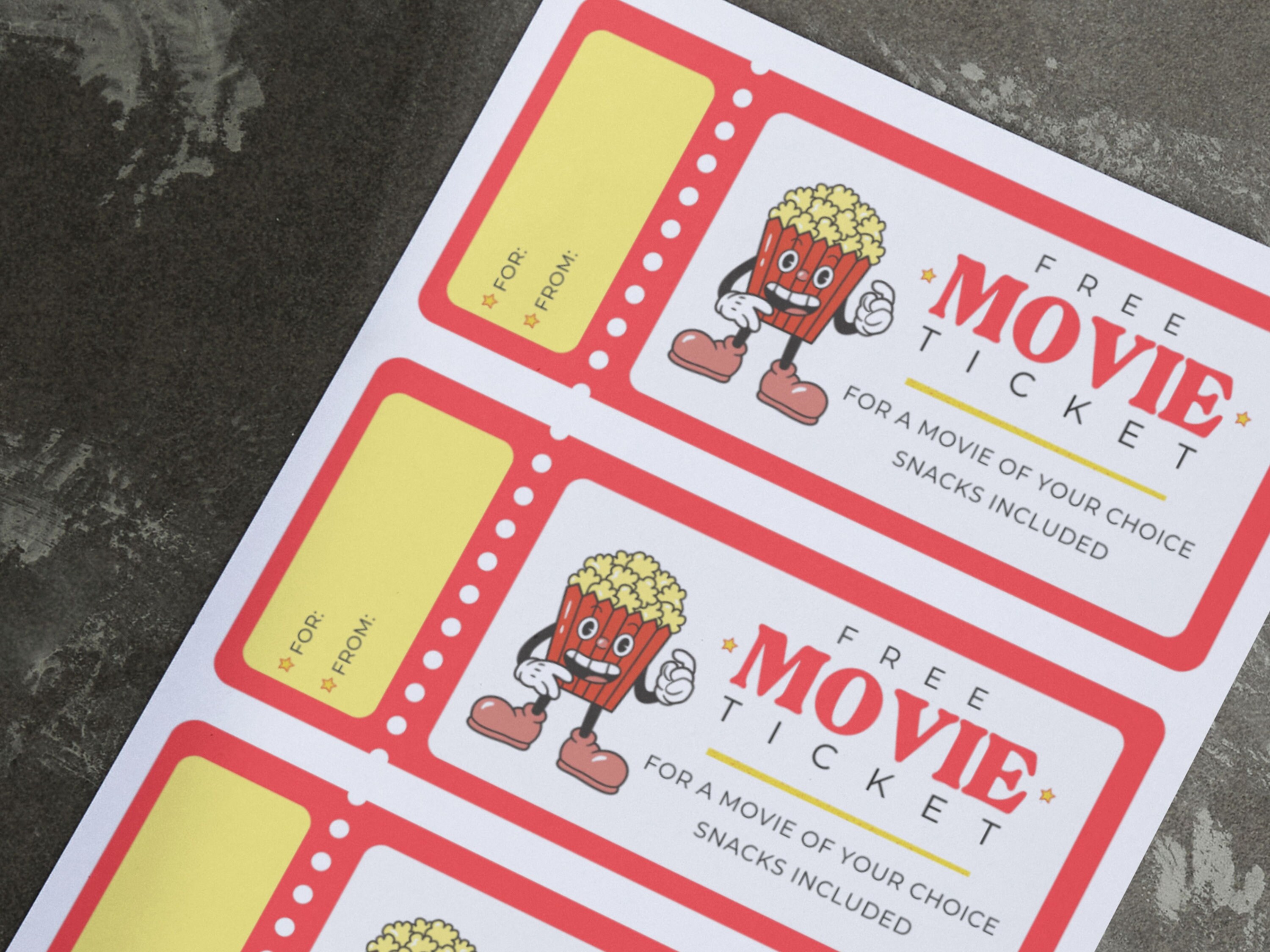 Gift Card Printable Movie Night, Retro Movie Ticket, Voucher Cinema ...