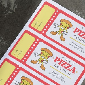 Gift Card Pizza Night Printable, Retro Pizza Ticket, Voucher Restaurant ...