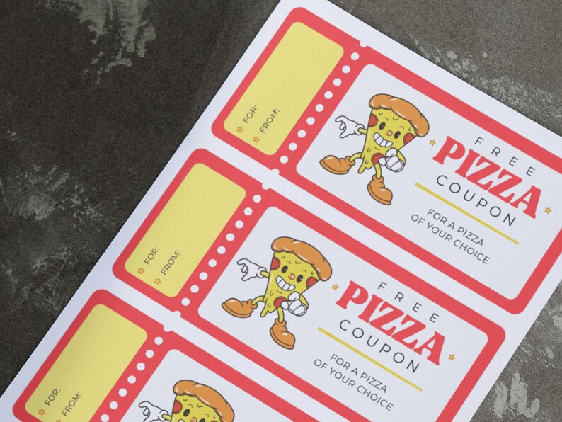 Gift Card Pizza Night Printable, Retro Pizza Ticket, Voucher Restaurant ...