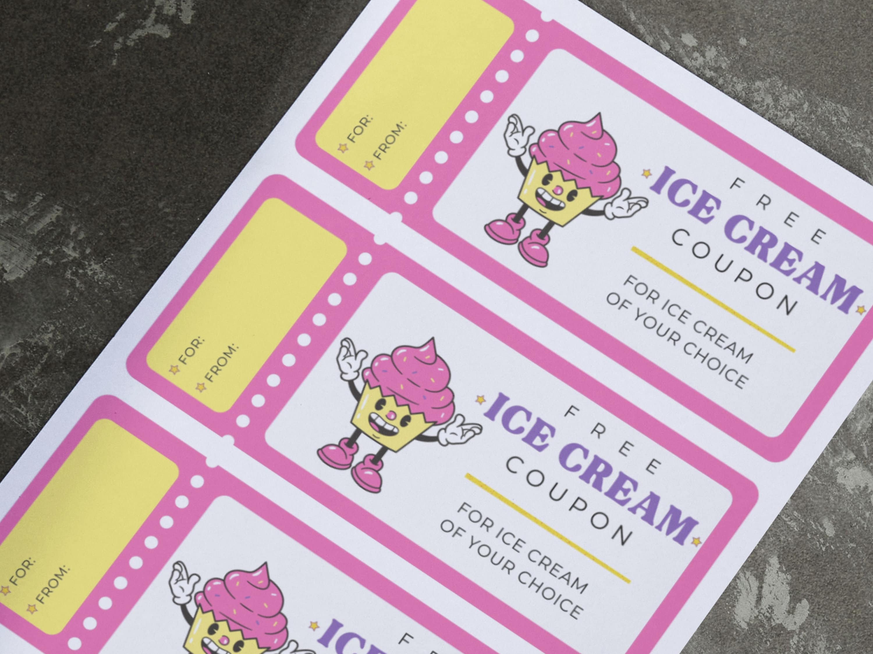 Gift Card Ice Cream Printable, Retro Gelato Ticket, Voucher Restaurant ...