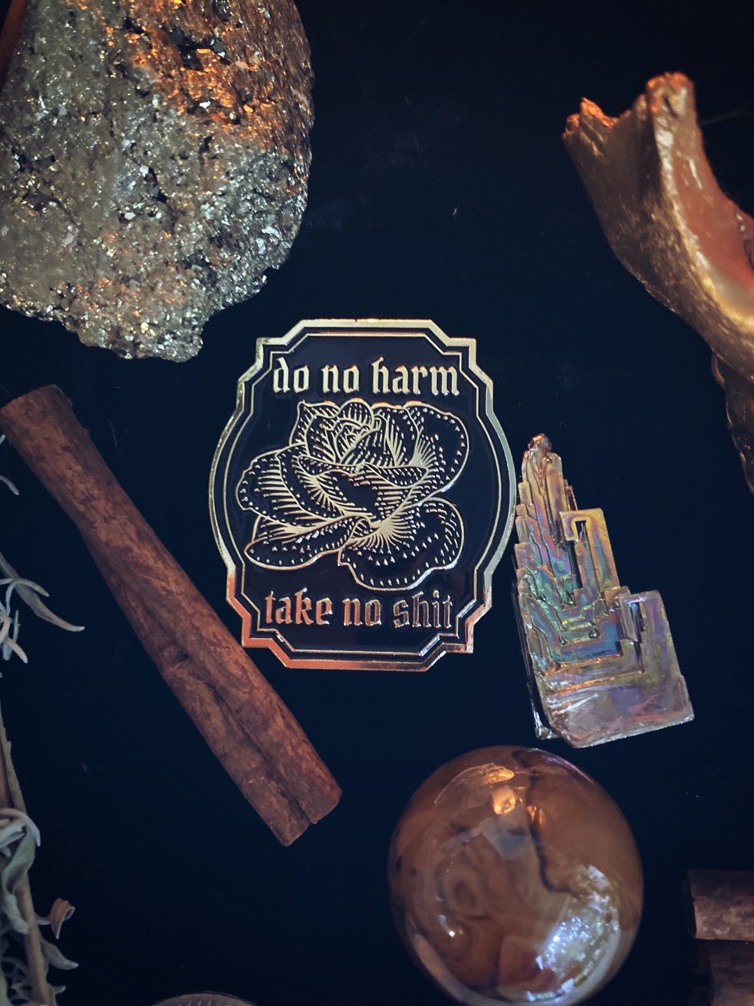 Do No Harm Take No Shit Antique Brass Rose Enamel Pin. Wiccan Leftist ...