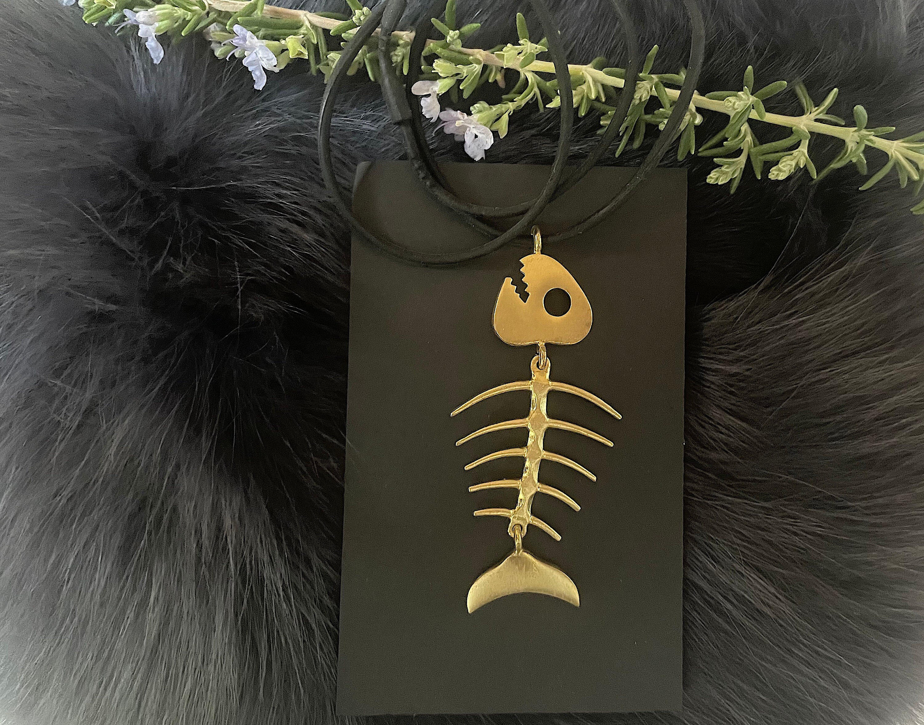 Extra Large Gold Brass Fish Bone Necklace With Silicone Neck - Etsy
