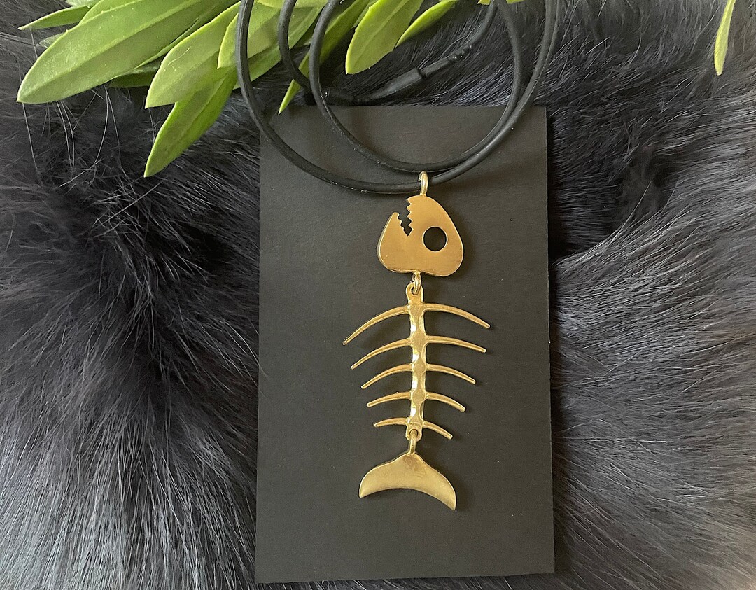 Extra Large Gold Brass Fish Bone Necklace With Silicone Neck - Etsy