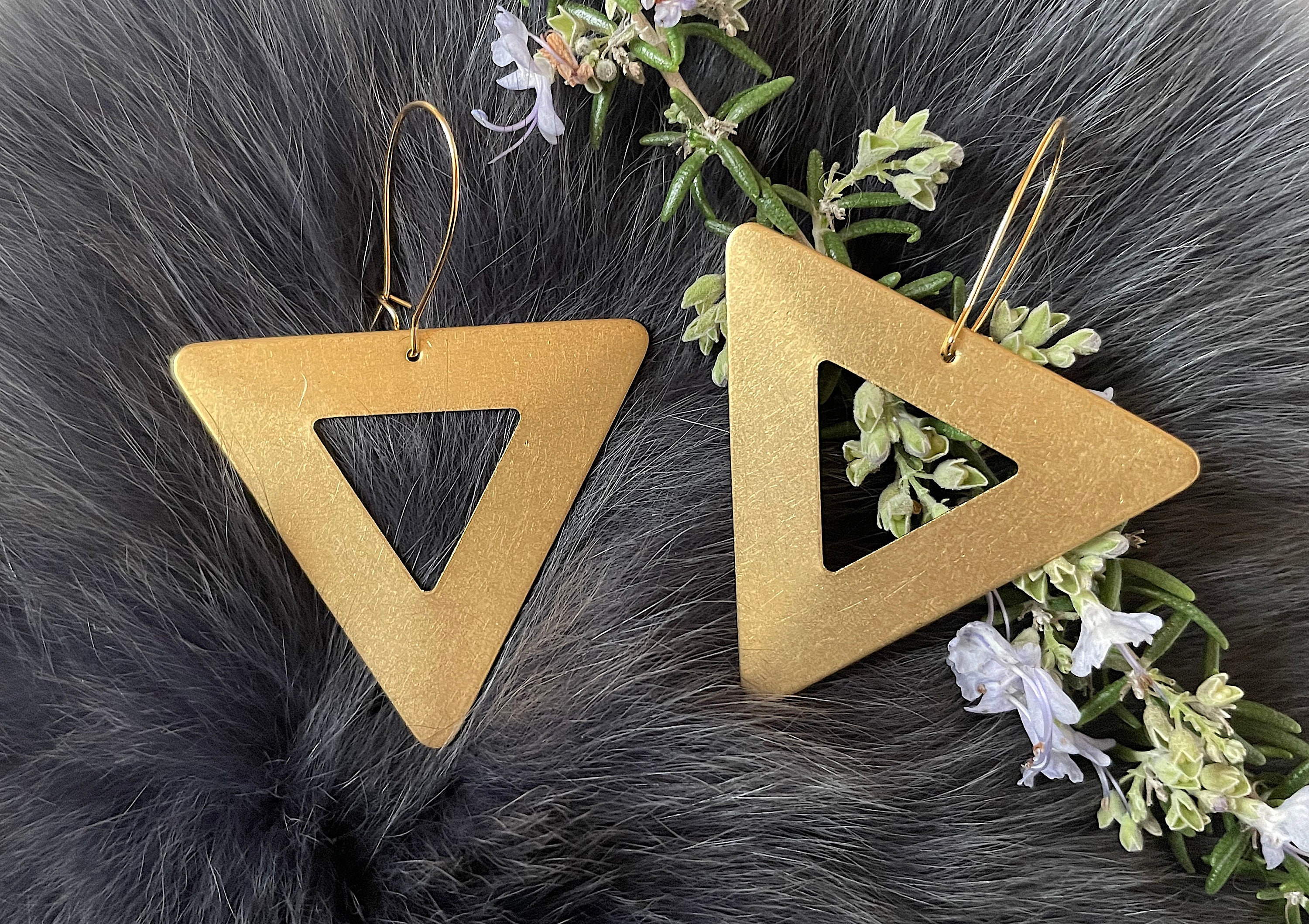 Extra Large Gold Brass Open Triangle Earrings, Handmade, Gold Plated ...