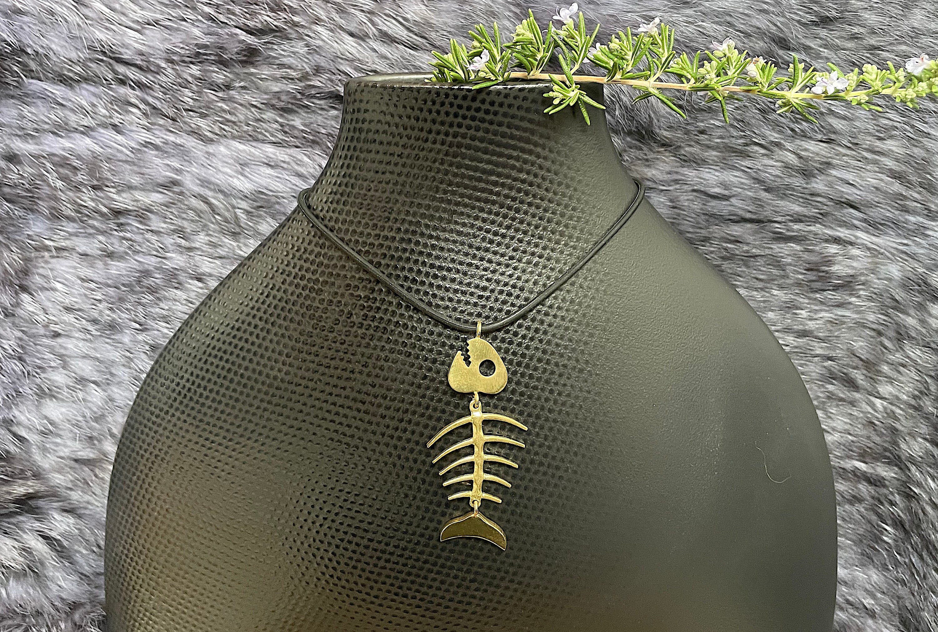 Extra Large Gold Brass Fish Bone Necklace With Silicone Neck - Etsy