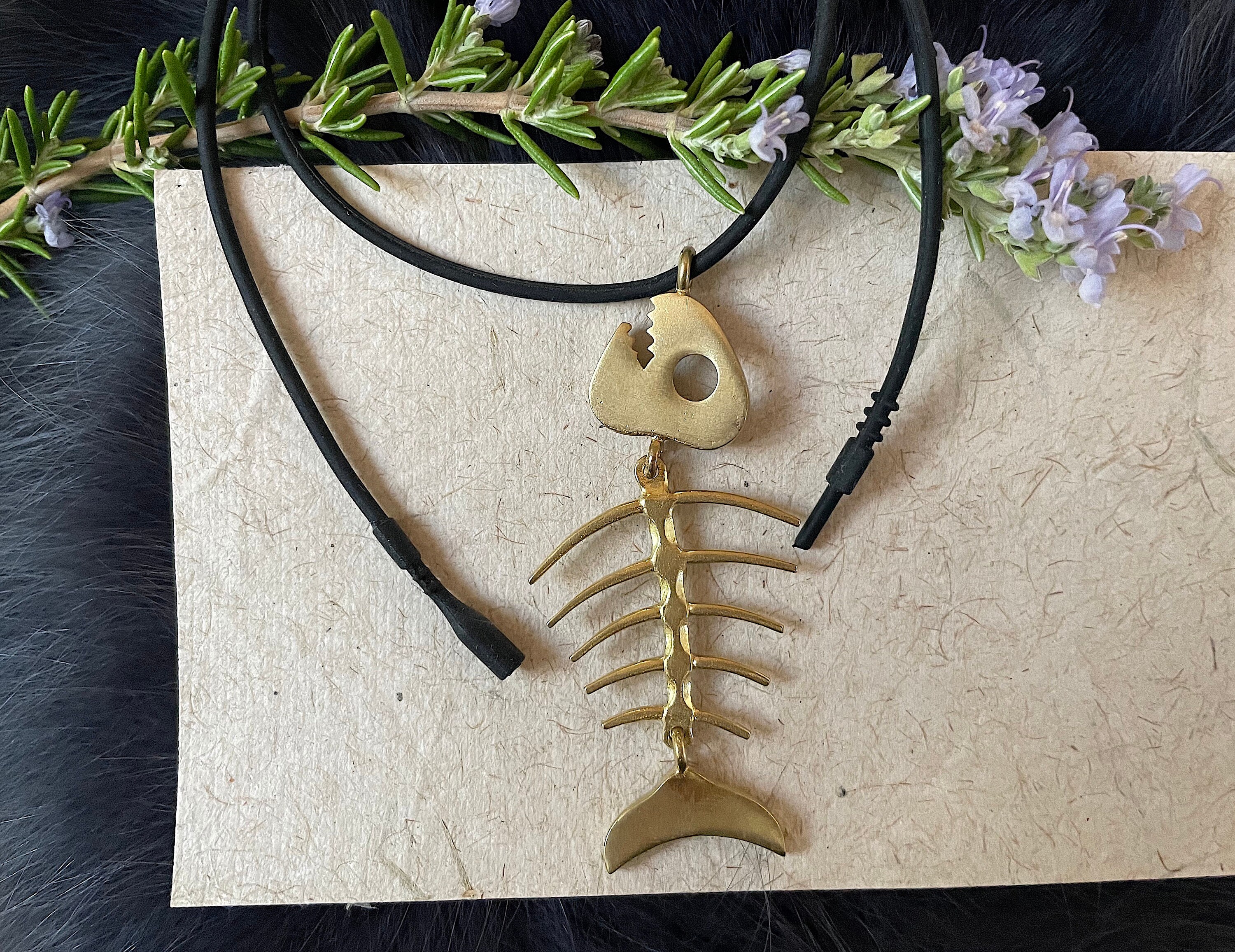 Extra Large Gold Brass Fish Bone Necklace With Silicone Neck - Etsy