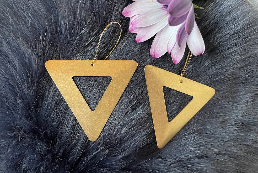 Extra Large Gold Brass Open Triangle Earrings, Handmade, Gold Plated ...
