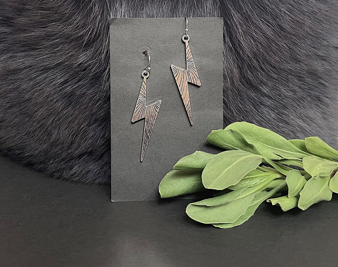 Medium Silver Tone Lightning Bolt Earrings, Handmade, Steel Ear Wires ...